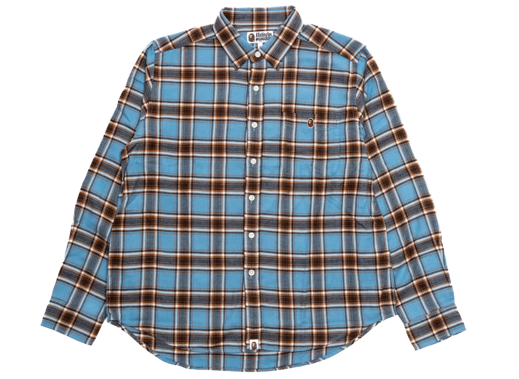 A Bathing Ape One Point Flannel Check Relaxed Fit Shirt in Sax ...