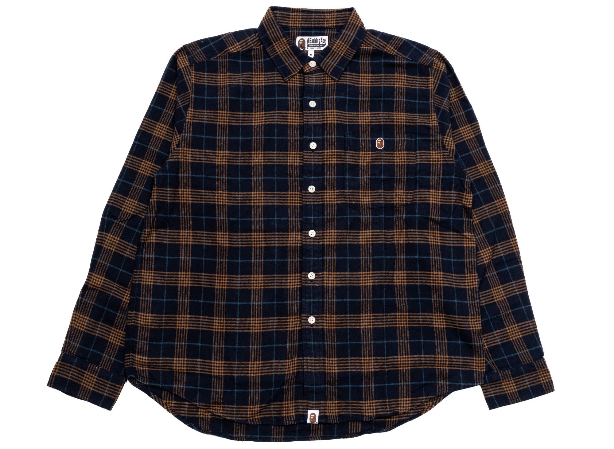 A Bathing Ape One Point Flannel Check Relaxed Fit Shirt in Navy ...